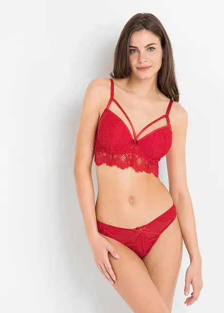 Bøyle-BH med avtagbare elastiske stropper med strass - rød, Cup E Bøyle-BH med avtagbare elastiske stropper med strass - rød, Cup E