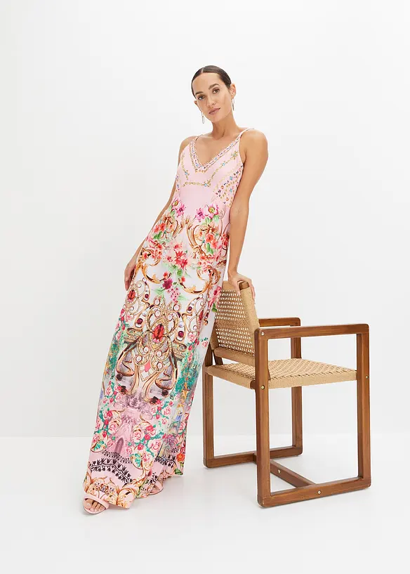 Stilig maxikjole med sommerlig mønster - lys rosa print