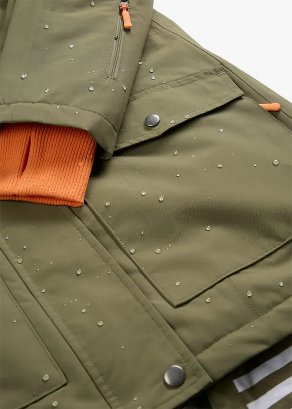 Regnjakke med kanal med snor, A-fasong - oliven